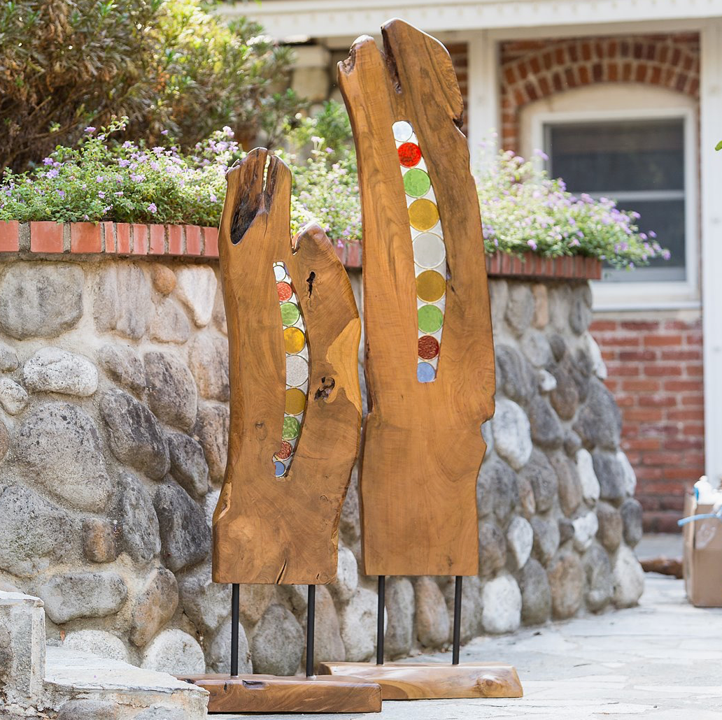 Stained Glass Art on Teak Slab Stand | Plants Plus