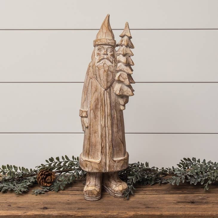 20" Carved Santa Holding Tree | Plants Plus
